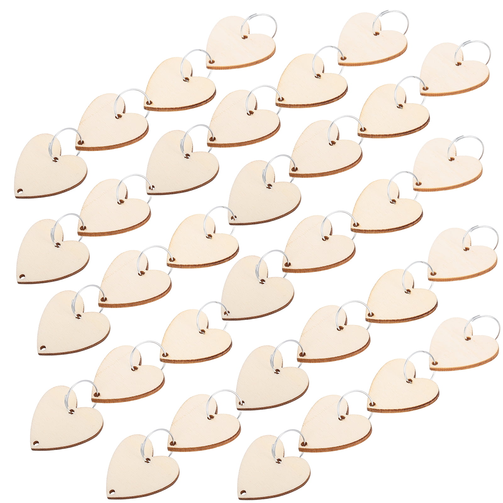 100 Set Wooden Heart Tags Discs with 2 Holes Wood Heart Plaque Tags DIY ...