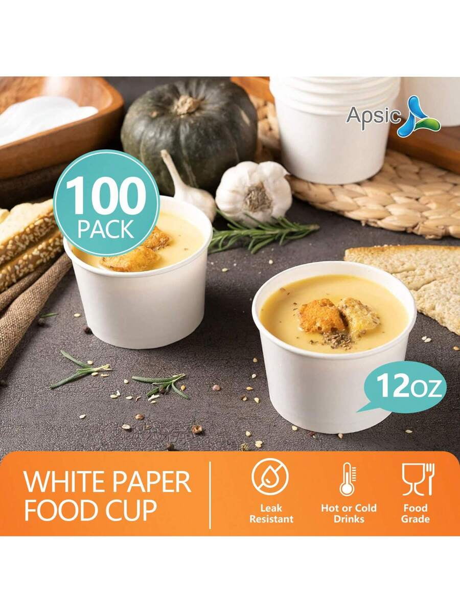 100 Sets 12 Oz Paper Ice Cream Cups With Lids, Paper Food Containers ...