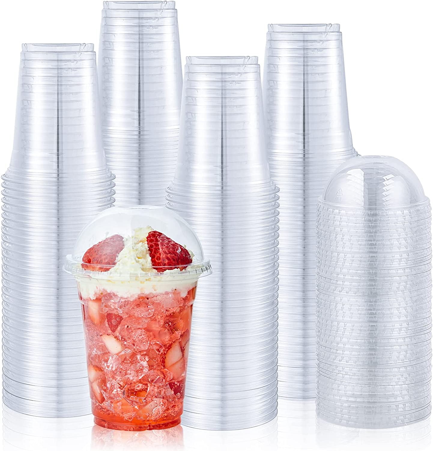 [100 Sets 12 oz Clear Plastic Cups With Dome Lids, Disposable Plastic ...