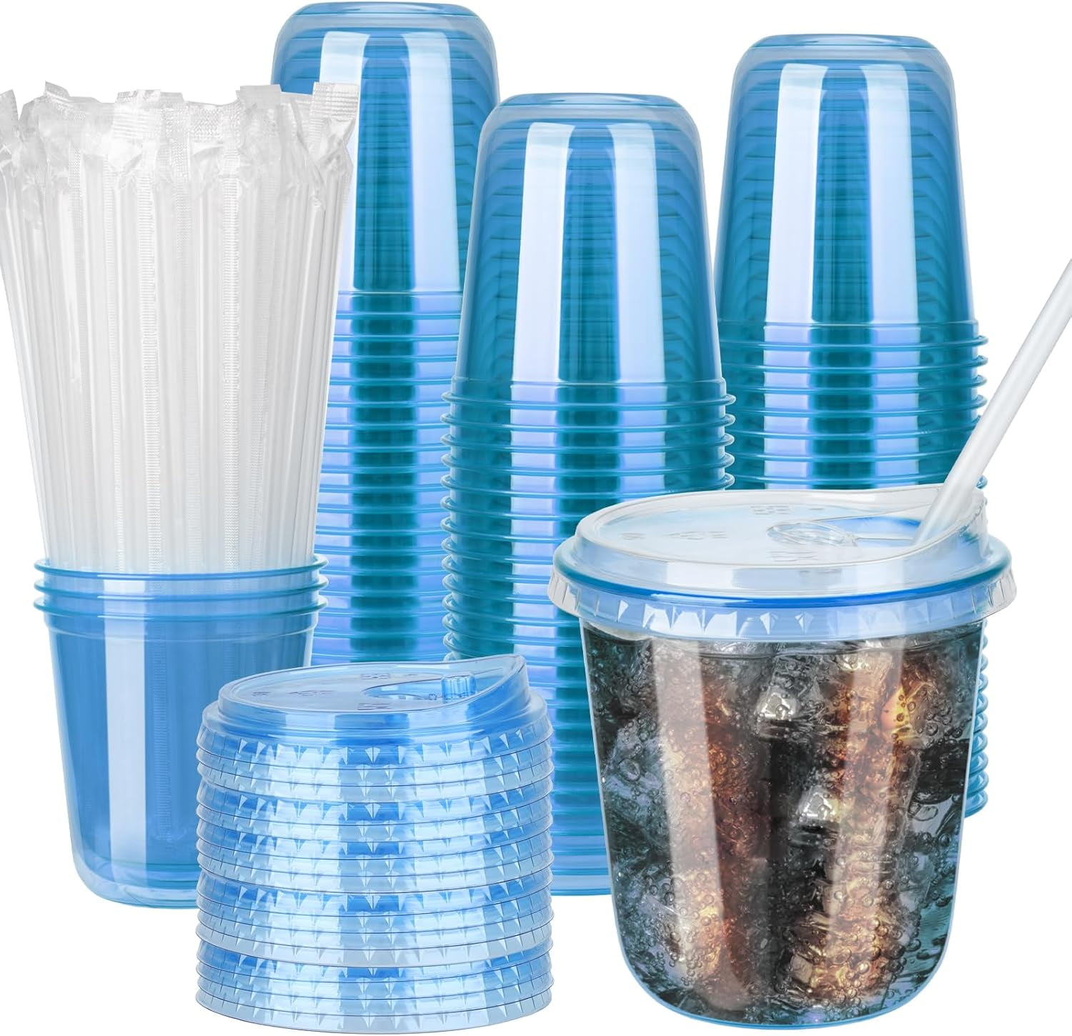 100 Sets 12oz Clear Disposable Stemless Plastic Cups with Sip Lids, PET ...