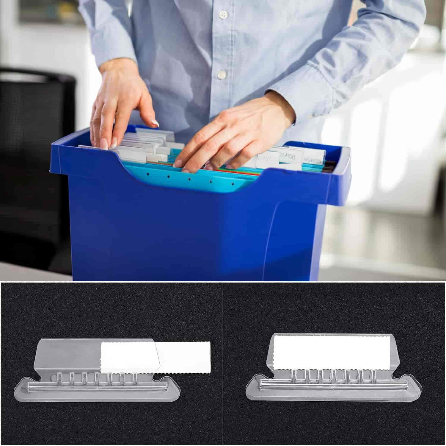 100 Sets 2-Inch Hanging File Folder Tabs and Inserts, Clear Plastic Labels for Hanging Folders ...