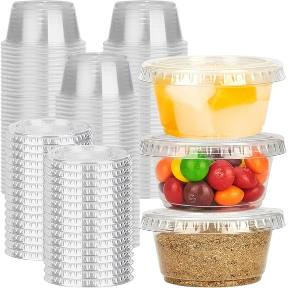100 Sets - 2 oz Jello Shot Cups with Lids, Portion Cups, Clear ...