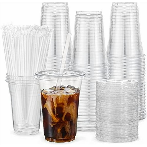 [100 Sets - 20oz] Clear Plastic Cups with Lids and Straws, Disposable ...
