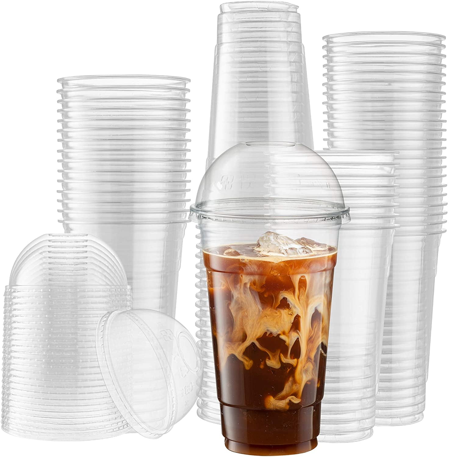 [100 Sets - 24 Oz] Crystal Clear Plastic PET Cups for Iced Coffee, Cold ...