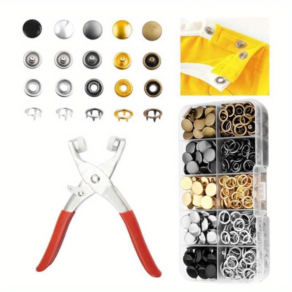 100 Sets 9.5mm Metal Snaps Buttons with Fastener Pliers Press Tool Kit ...