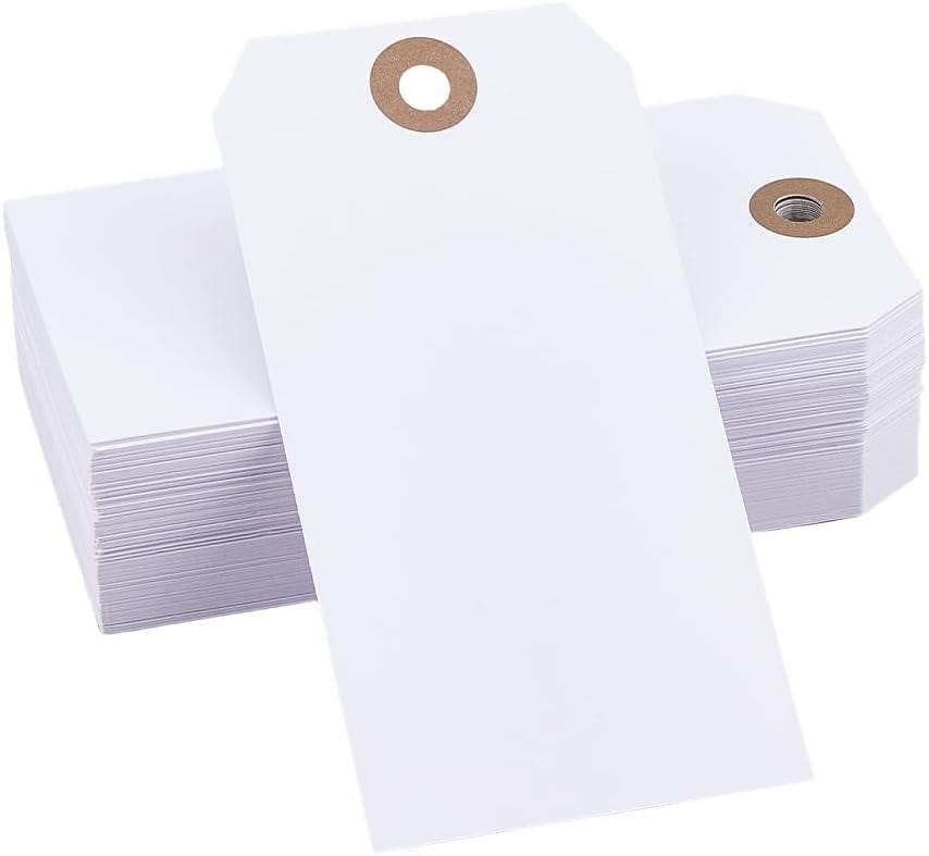 100 Sets Blank Shipping Tags with Rope White Tags with String 4.72x2.36 ...