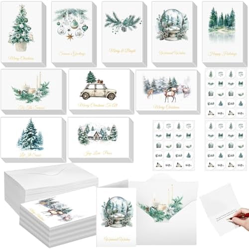 100 Sets Christmas Cards with Envelopes and Stickers Christmas Cards ...