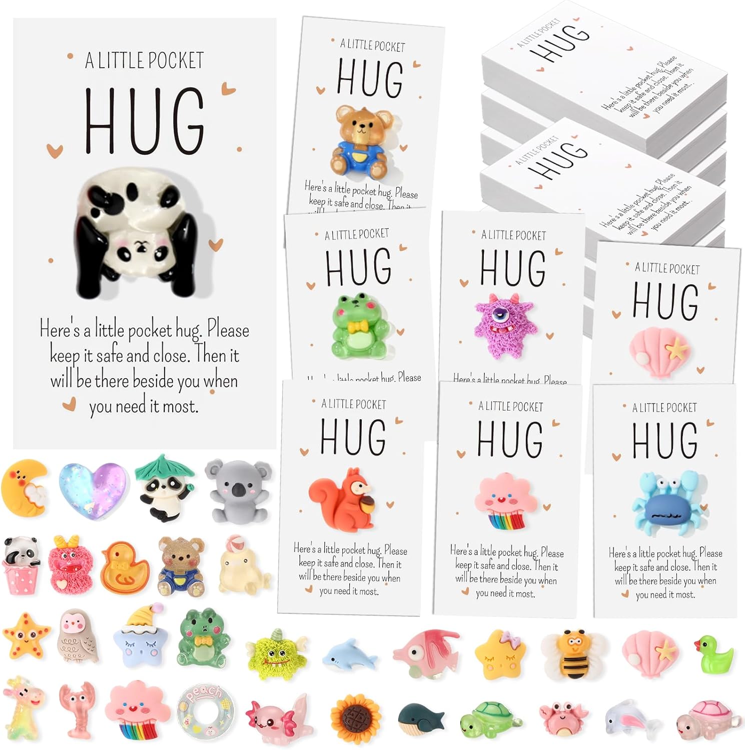 100 Sets Christmas Pocket Hug Token Gifts Bulk Mini Resin Animals Small ...