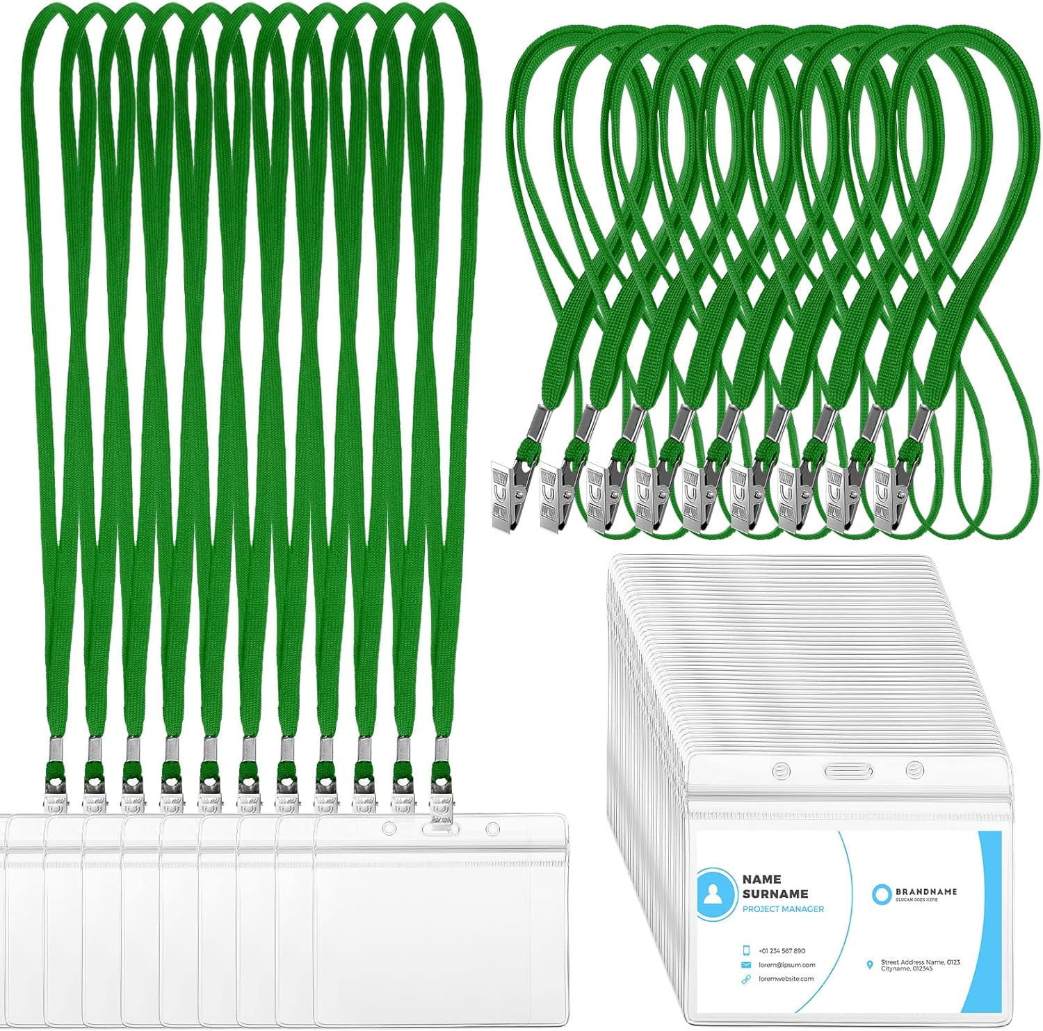 100 Sets Clear Name Tags with Lanyard, Lanyards for ID Badges Reusable ...