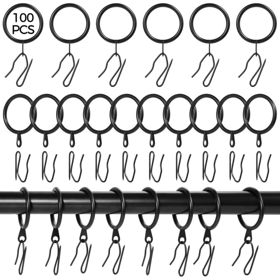 100 Sets Curtain Rings with Hooks, 1.26 Inches Inner Diameter Metal ...