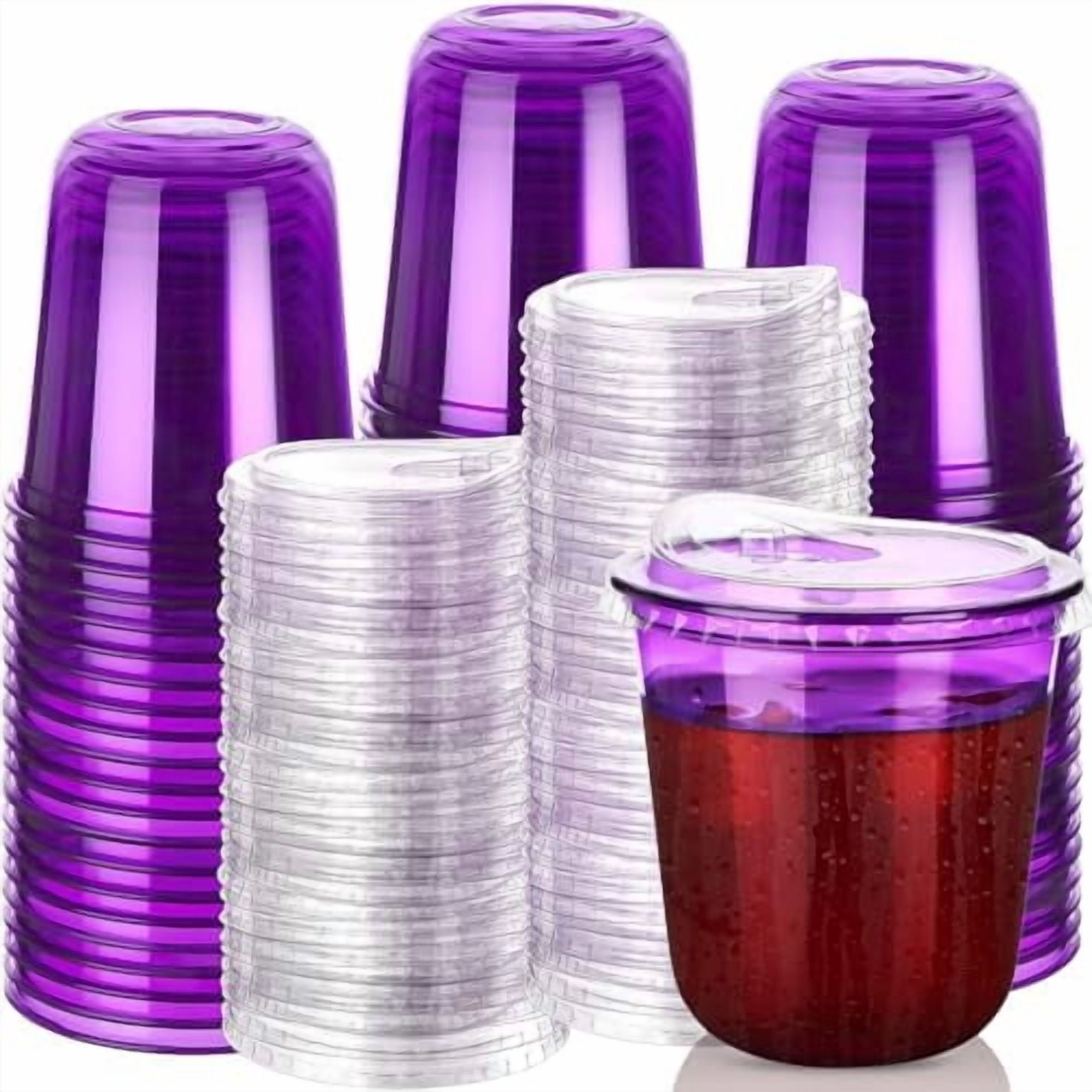 100 Sets Disposable Stemless Glasses With Strawless Sip Lids,PET ...
