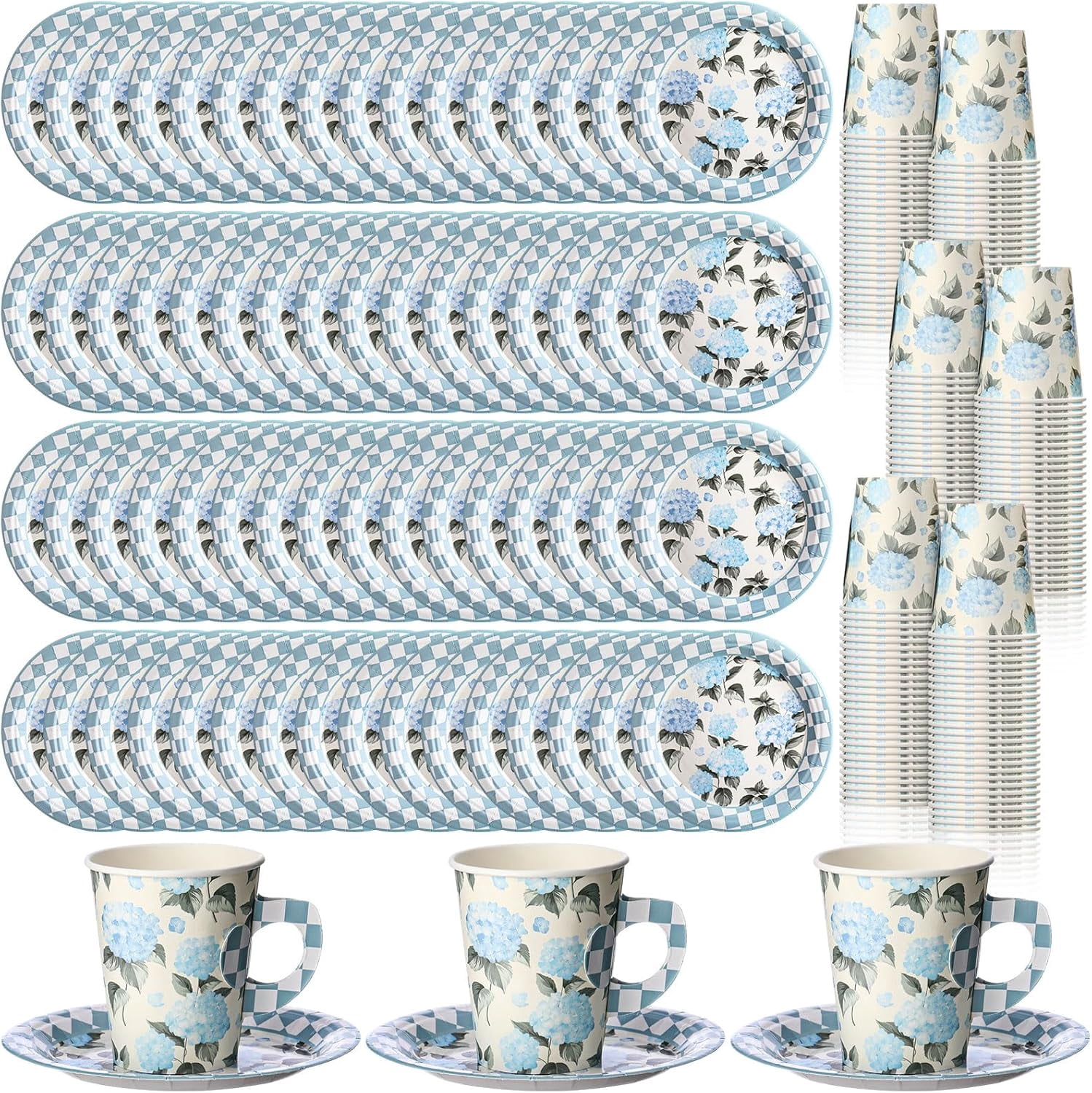 100 Sets Floral Tea Cups and Saucers Disposable Tea Party Decorations ...