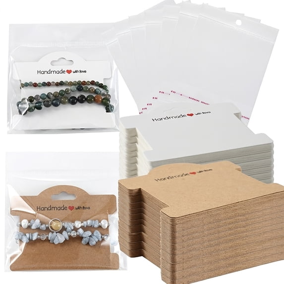 100 Sets Jewelry Display Packaging,Include White Kraft Paper Display ...