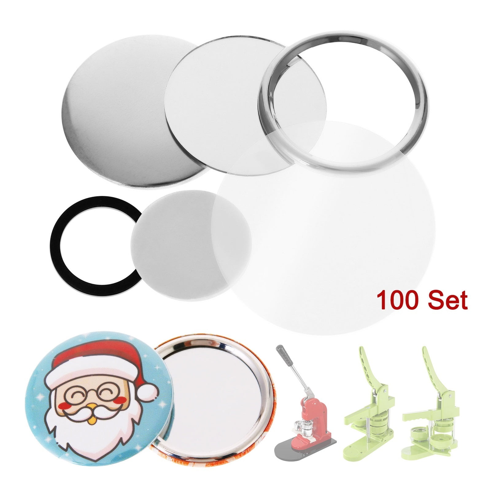 100 Sets Key Ring Mirror Clear Plastic Craft Button With Pin 58mm Round ...