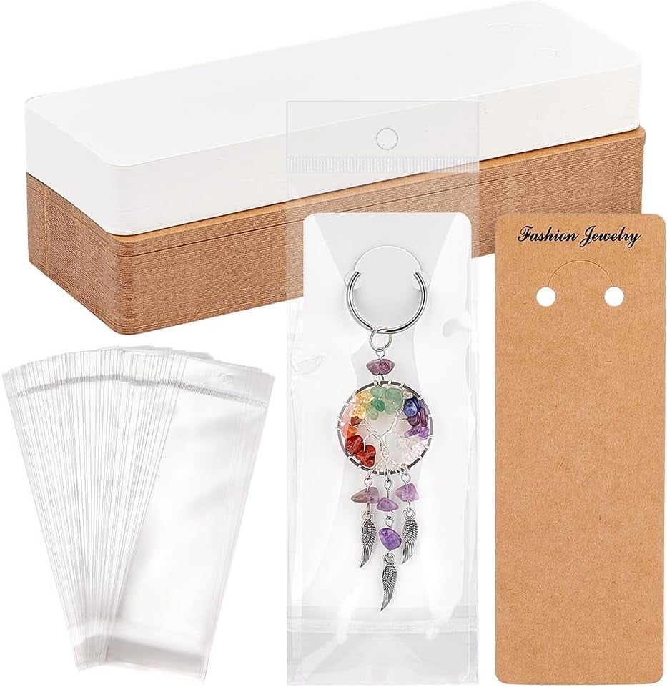 100 Sets Keychain Display Cards with Self-Sealing Bags 5.9x2 Inch Long ...