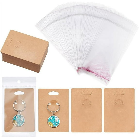 100 Sets Keychain Display Cards with Self-Sealing Bags 3.54x2.36inch ...