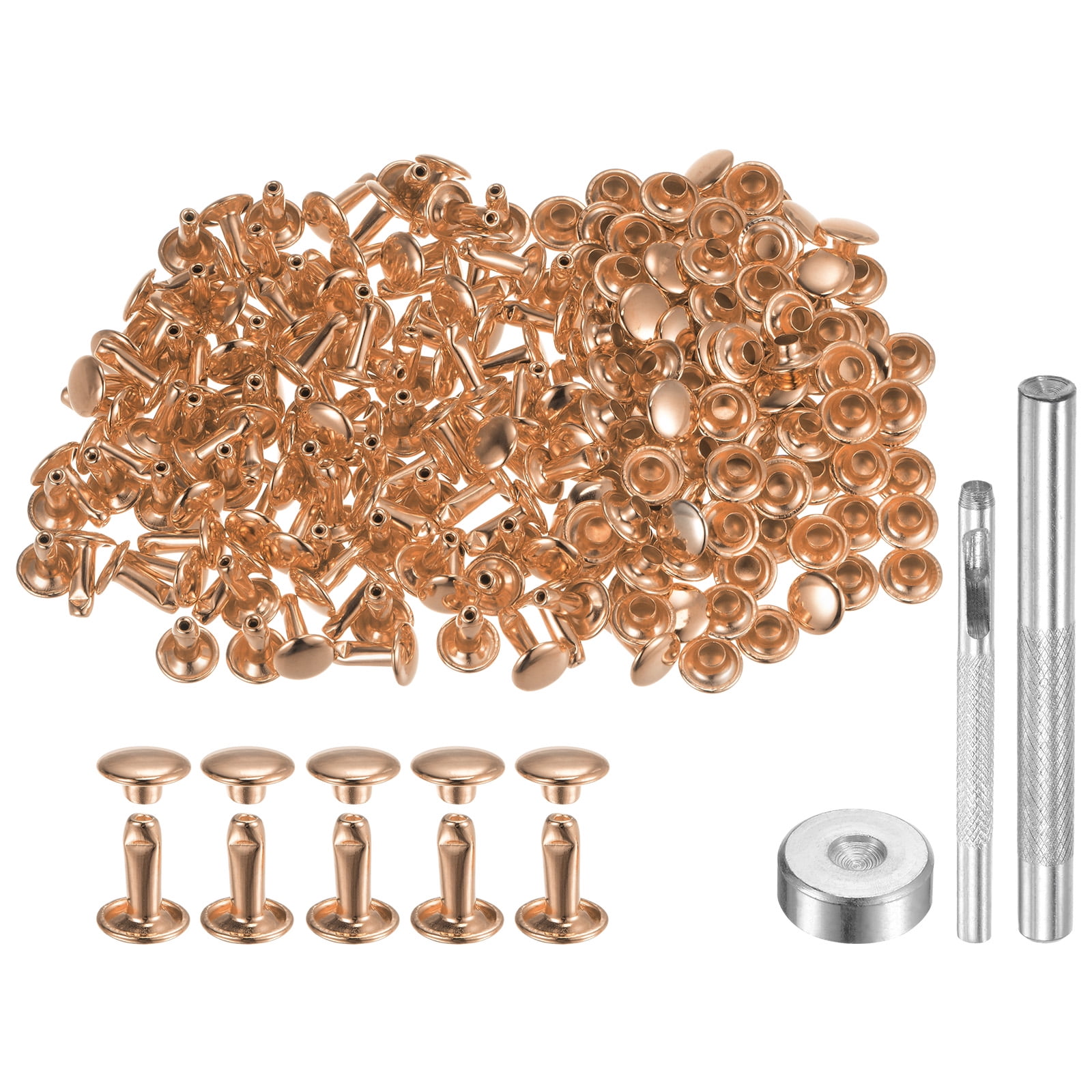 100 Sets Leather Rivets 10 x 8mm Metal with 3 Setter Tools, Light Gold ...
