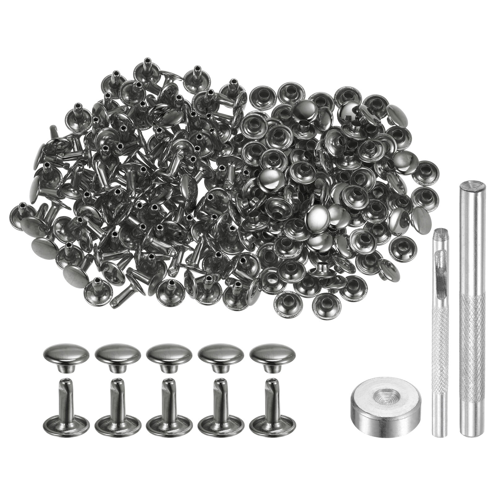 100 Sets Leather Rivets 10 x 9mm Metal with 3 Setter Tools, Gunmetal ...