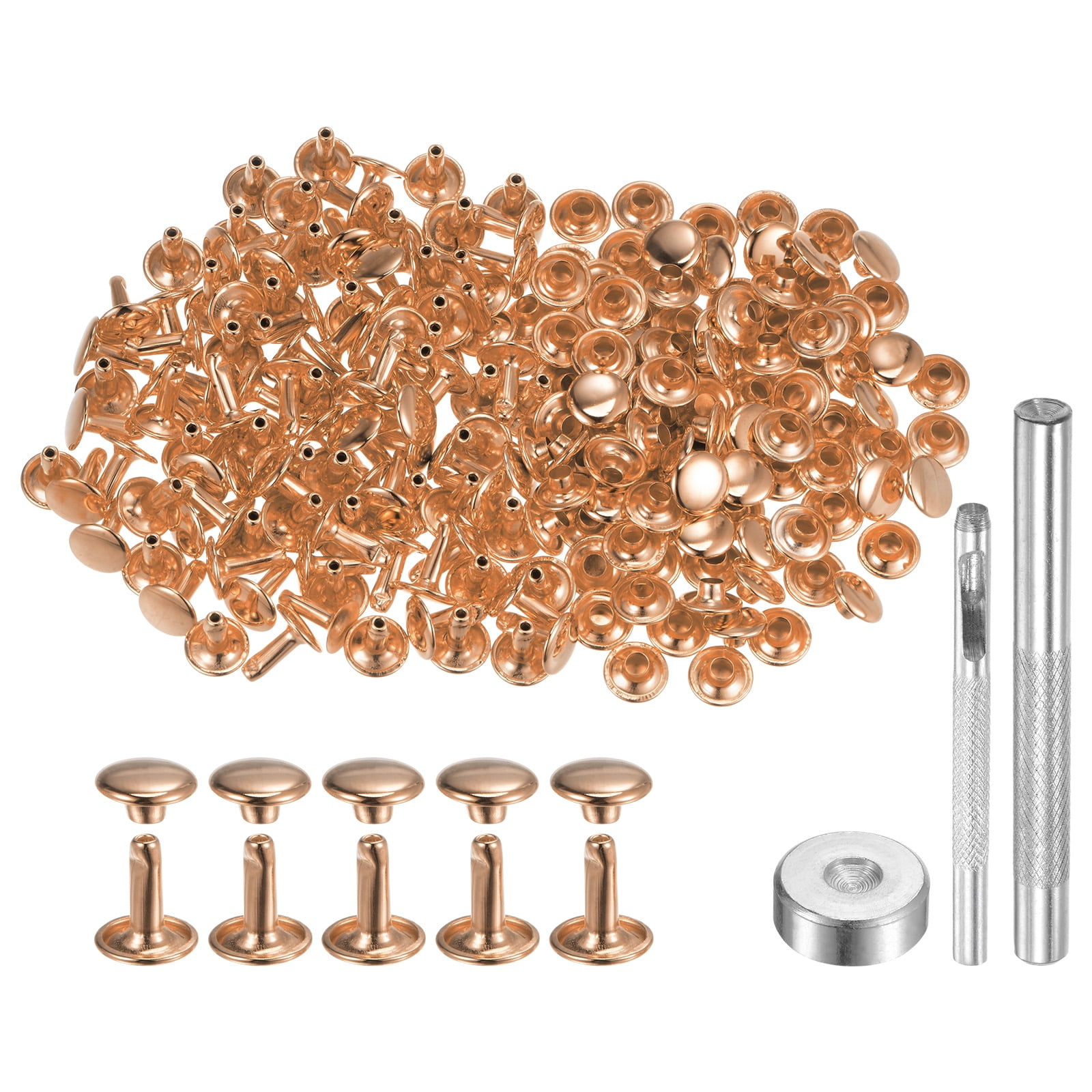 100 Sets Leather Rivets 10 x 9mm Metal with 3 Setter Tools, Light Gold ...