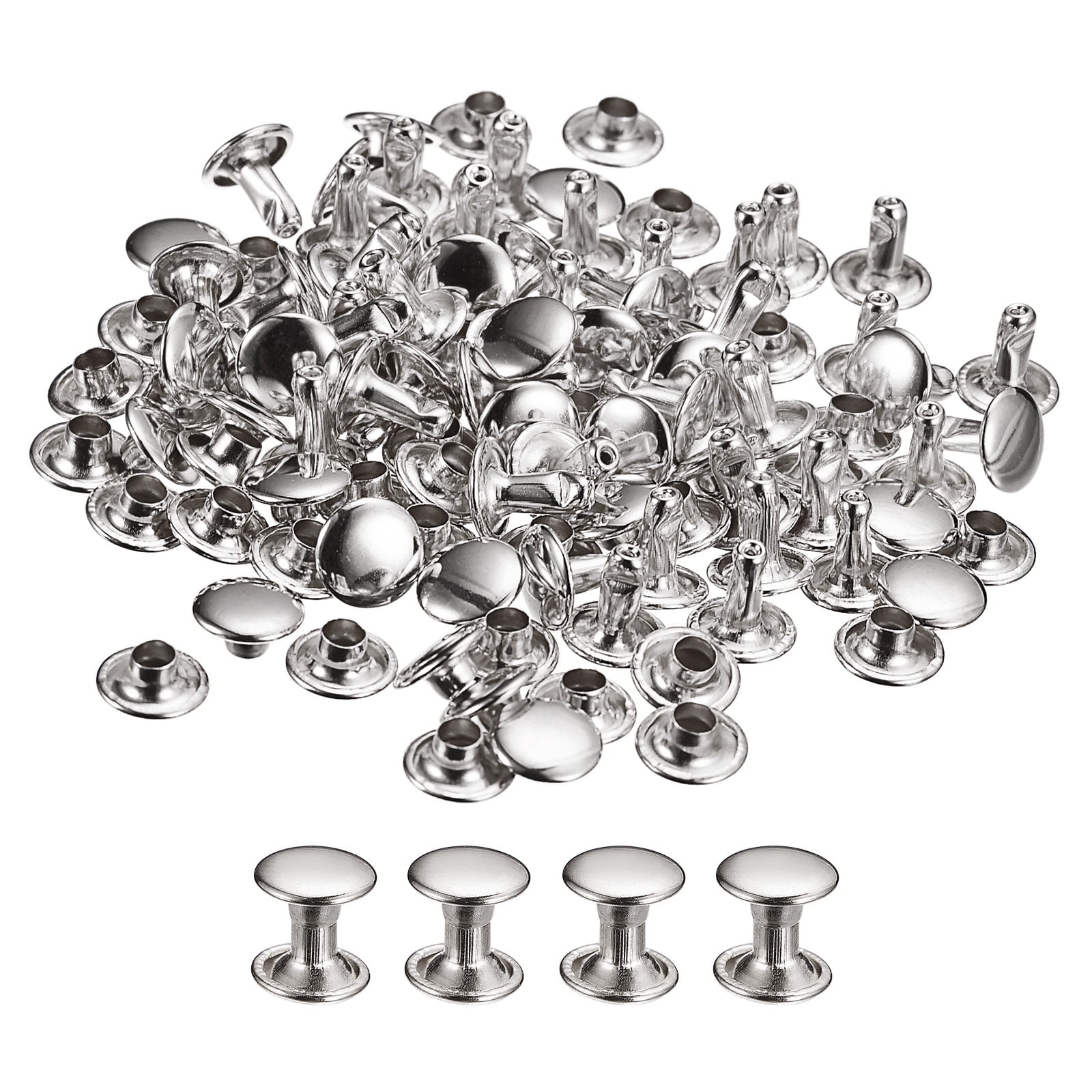 100 Sets Leather Rivets 6x6mm Double Cap Rivets Silver Tone - Walmart.com