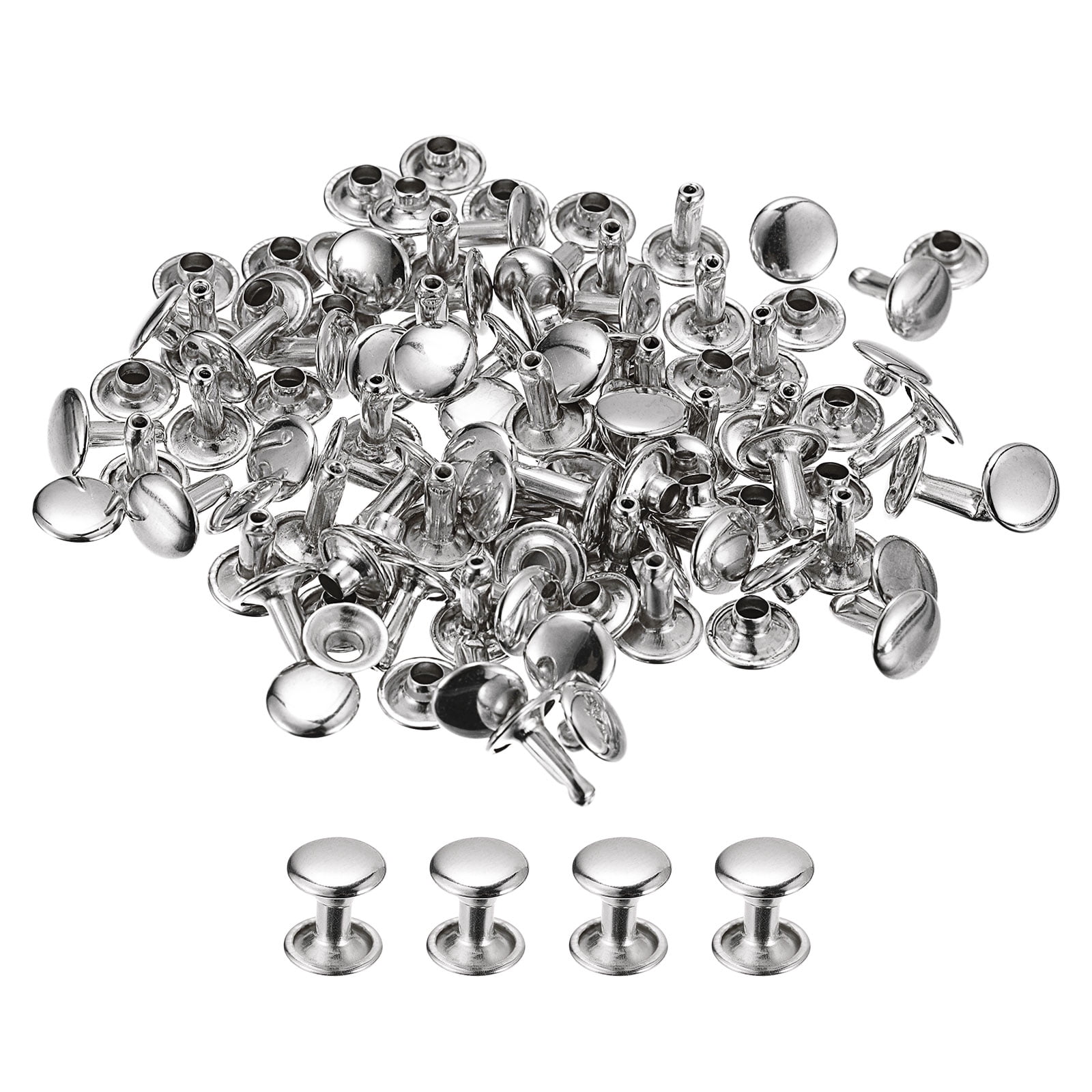 100 Sets Leather Rivets 7x8mm Double Cap Rivets Silver Tone - Walmart.com