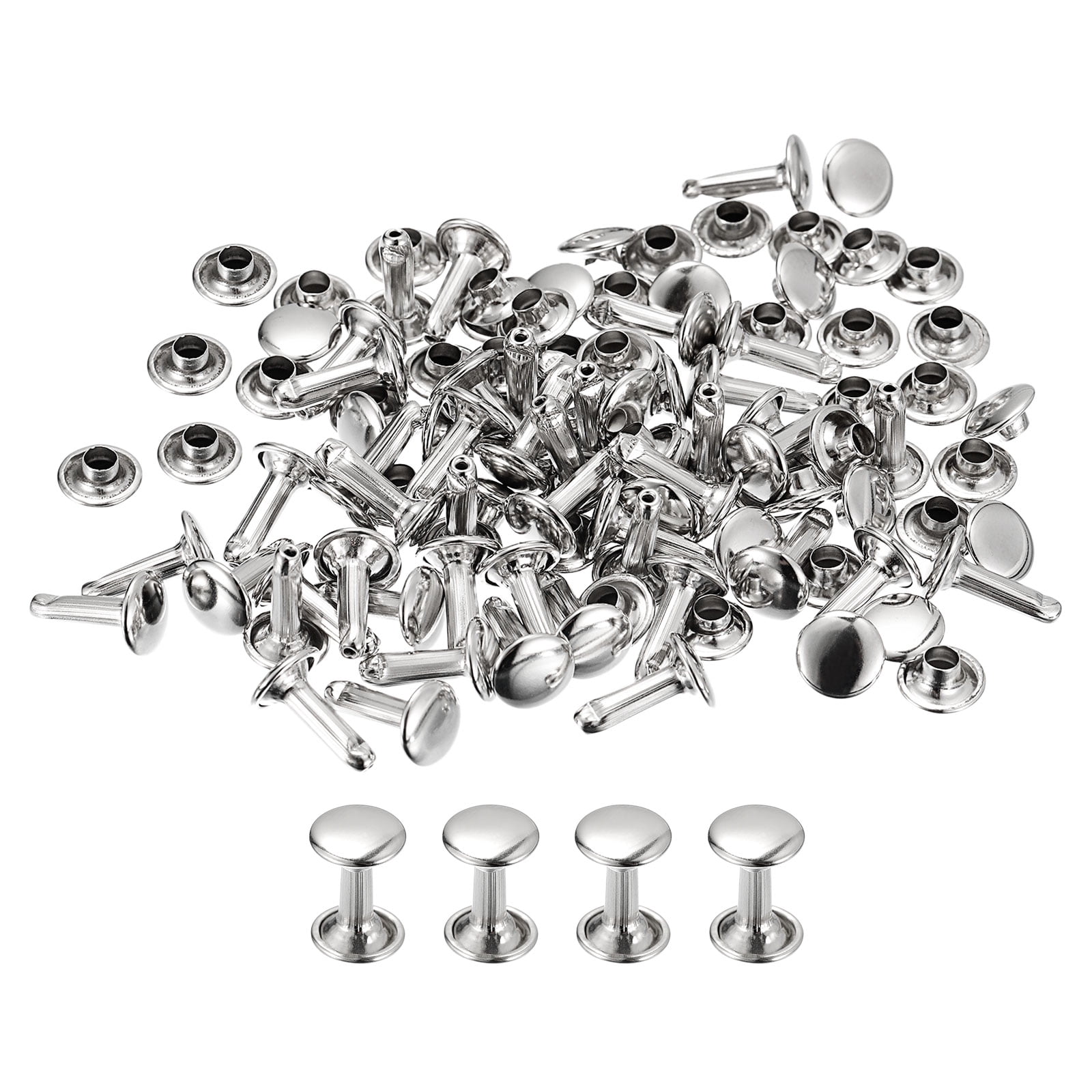 100 Sets Leather Rivets 8mm Double Cap Rivets 12mm Height Studs Silver ...