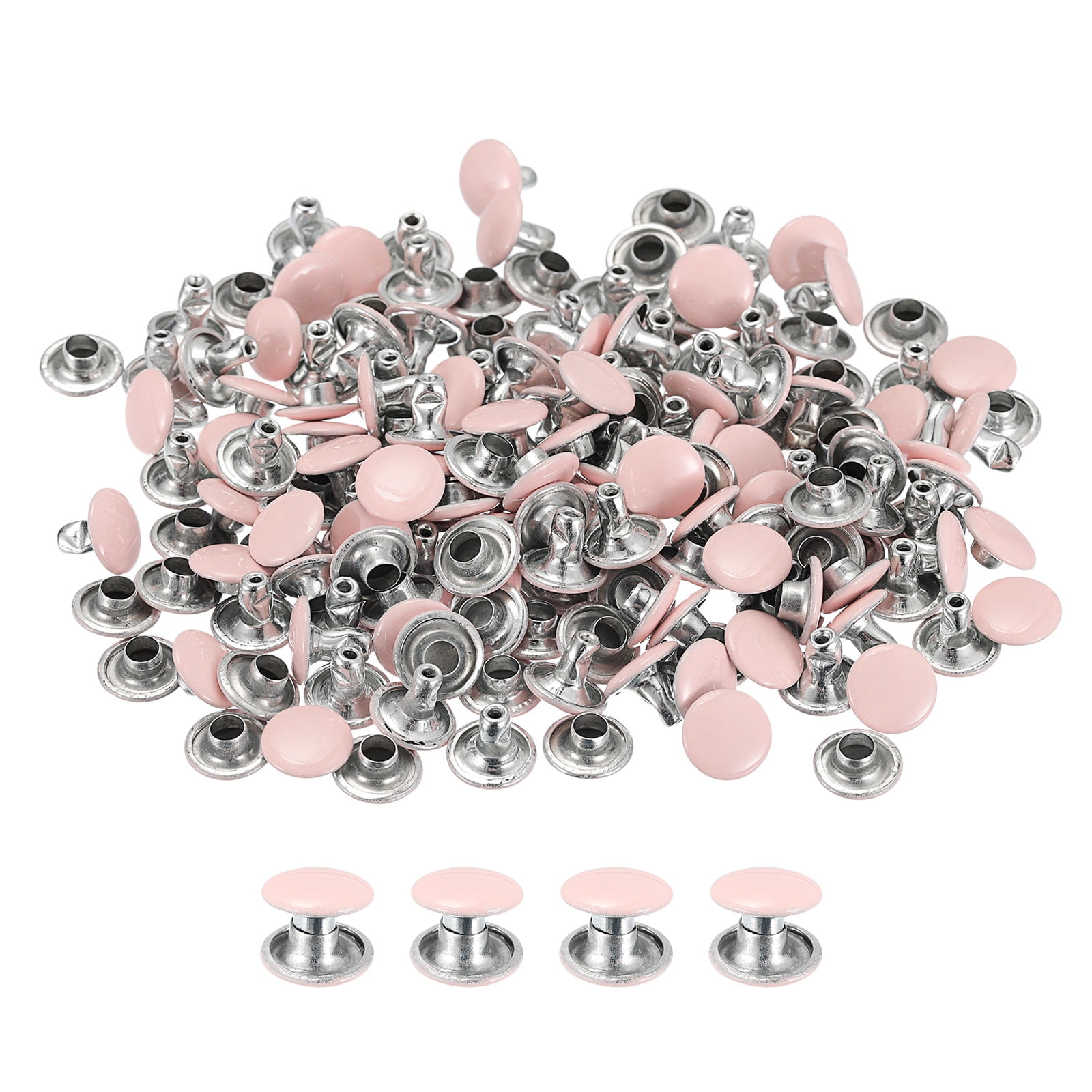 100 Sets Leather Rivets 8mm Double Cap Rivets 7mm Height Studs Pink ...