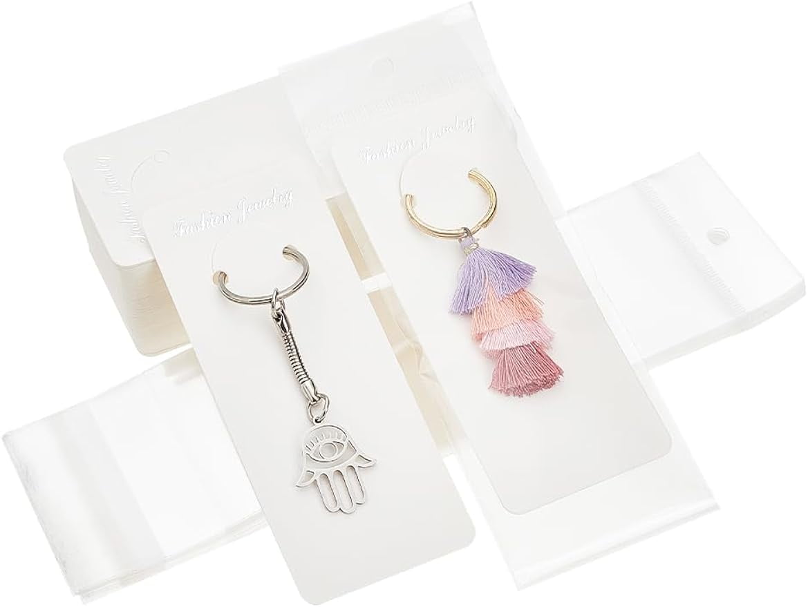 100 Sets Long Keychain Display Cards with Self-Sealing Bags 4.7 x 2 ...