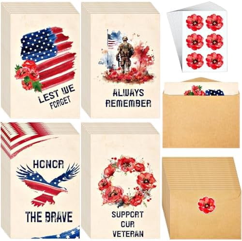 100 Sets Memorial Day Cards Bulk 4th of July Thank You Cards with ...