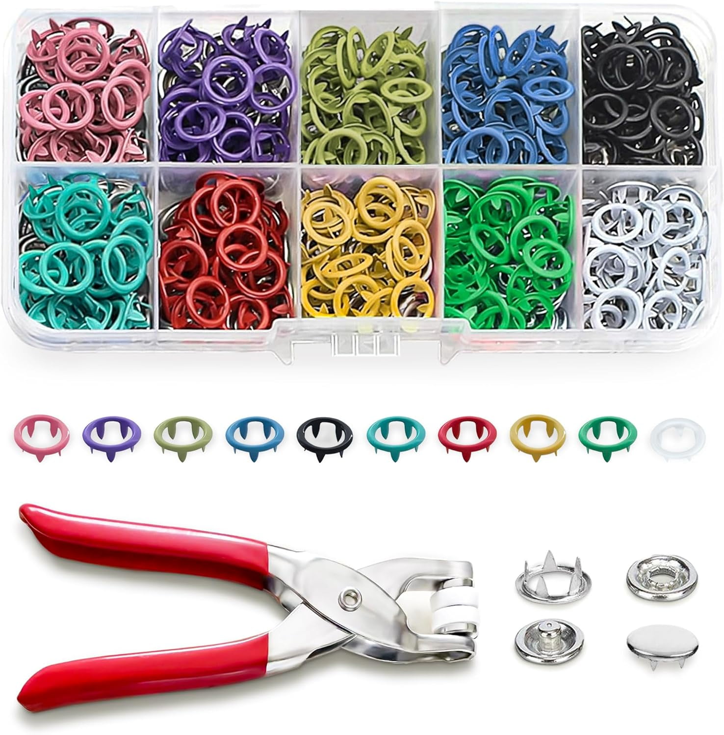 100 Sets Metal Snap Buttons Kit with Fastener Pliers, 9.5mm Multicolor ...
