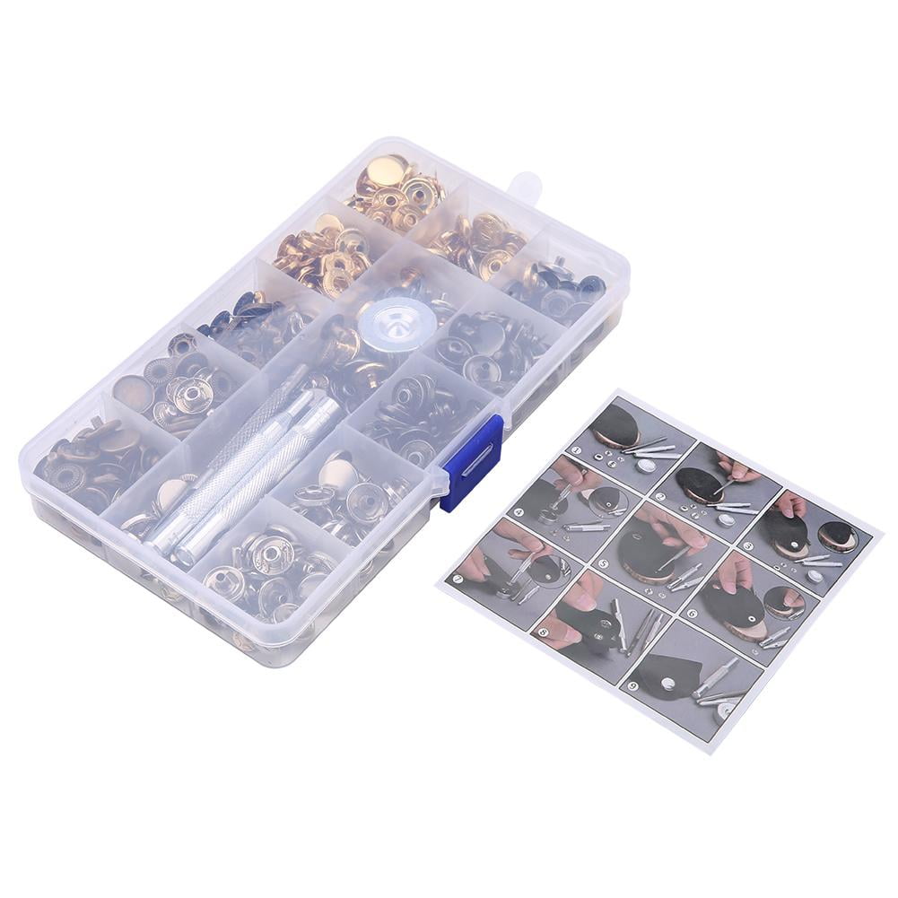 100 Sets Metal Snap Fasteners Kit Snap Buttons Press Studs with Fixing ...