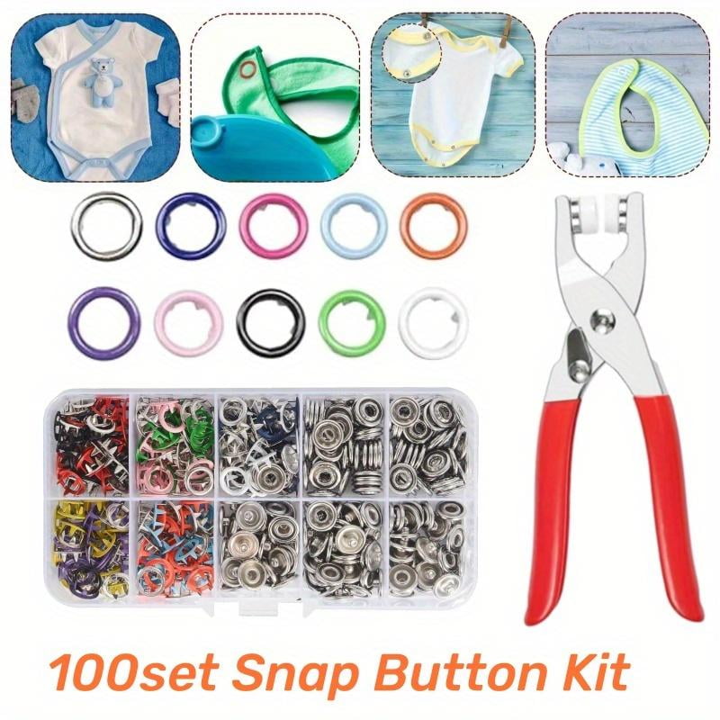 100 Sets of Metal Snap Fasteners with Pliers Tool Set, 9.5mm/0.37in ...