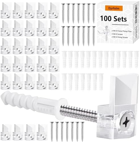 100 Sets Mirror Holder Clips Kit,Clear Plastic Mirror Hanging Kit ...