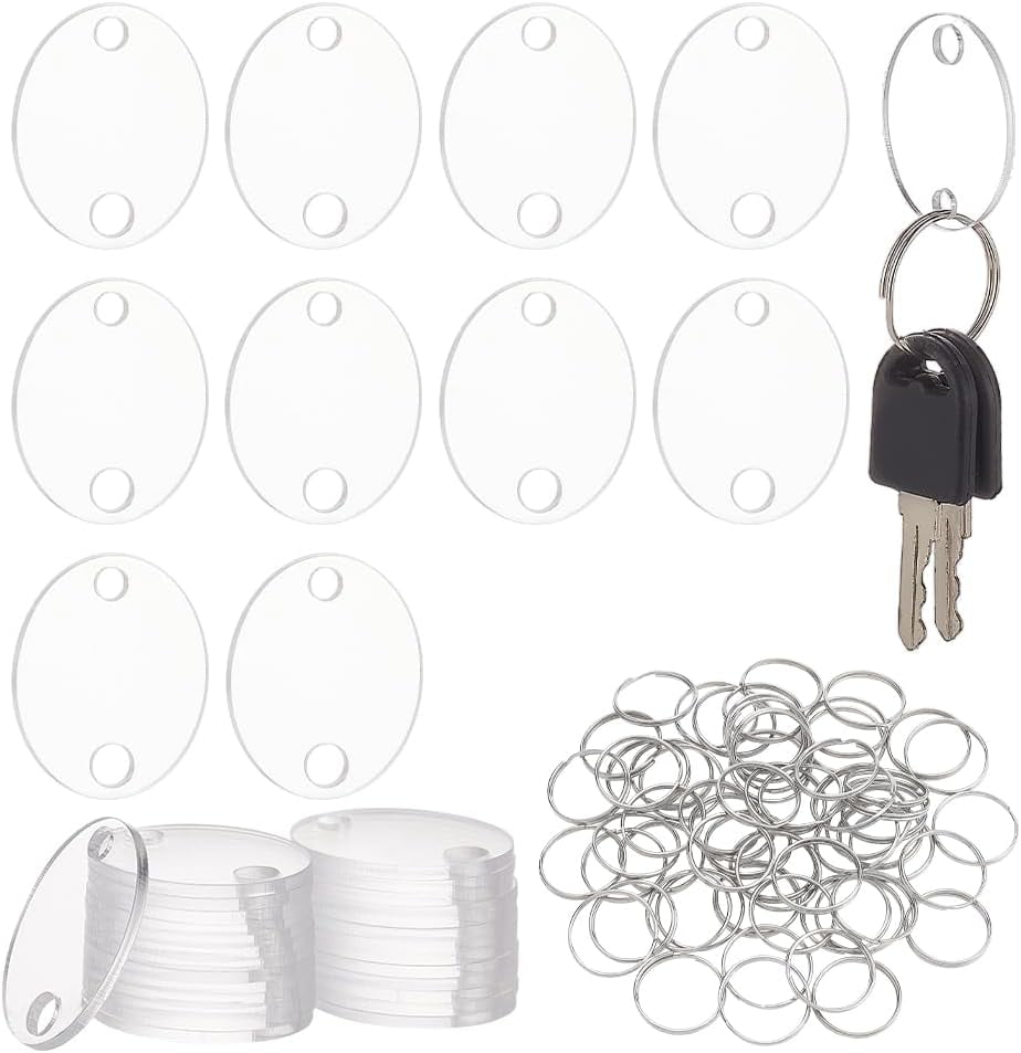 100 Sets Oval Key Tag Acrylic Key Labels Clear Blank Key Chains Key ...