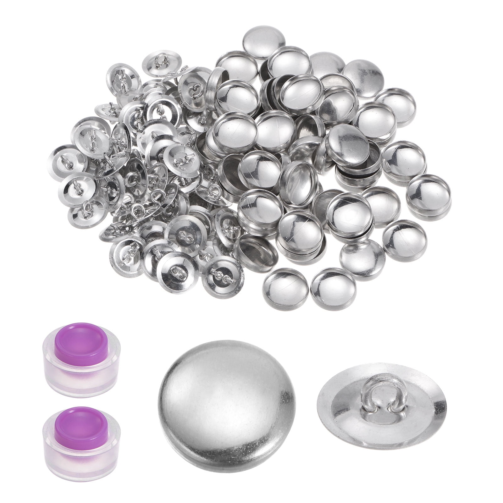 100 Sets Self Cover Button Kit 15mm Metal Aluminum Button with 2 Tools ...