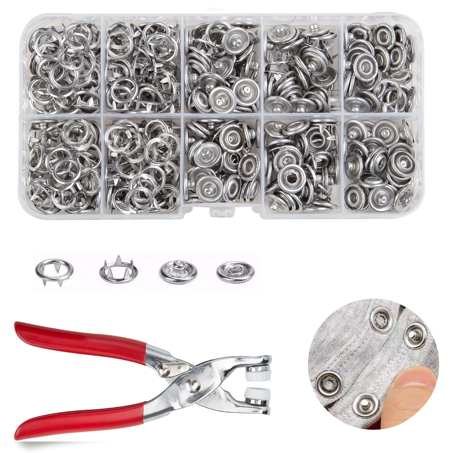 100 Sets Snap Button Kit, Metal Snaps Buttons with Metal Pliers and ...