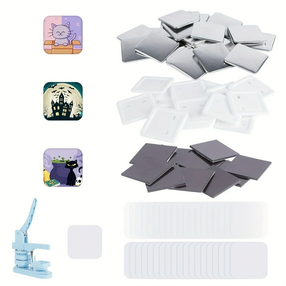 100 Sets Square Button Parts, Fridge Magnet Button Maker Supplies For Square-Shaped Button Maker ...