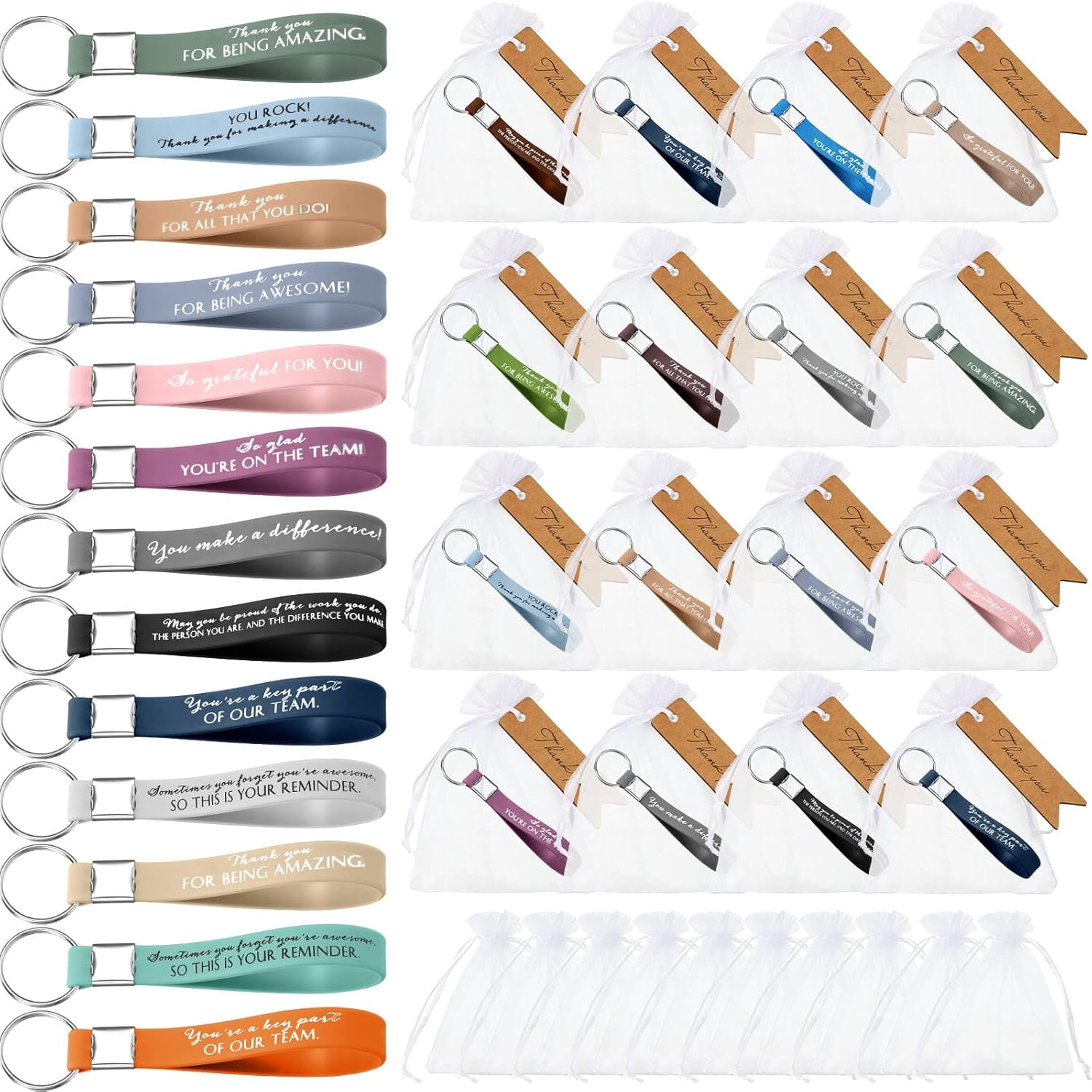 100 Sets Thank You Gift Silicone Keychains Bulk Employee Appreciation ...
