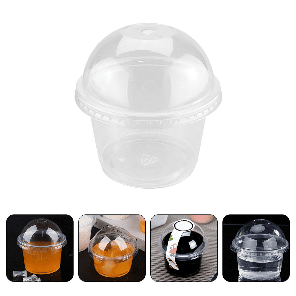 100 Sets Transparent Pudding Cup Ice Cream with Lid Plastic Dessert ...