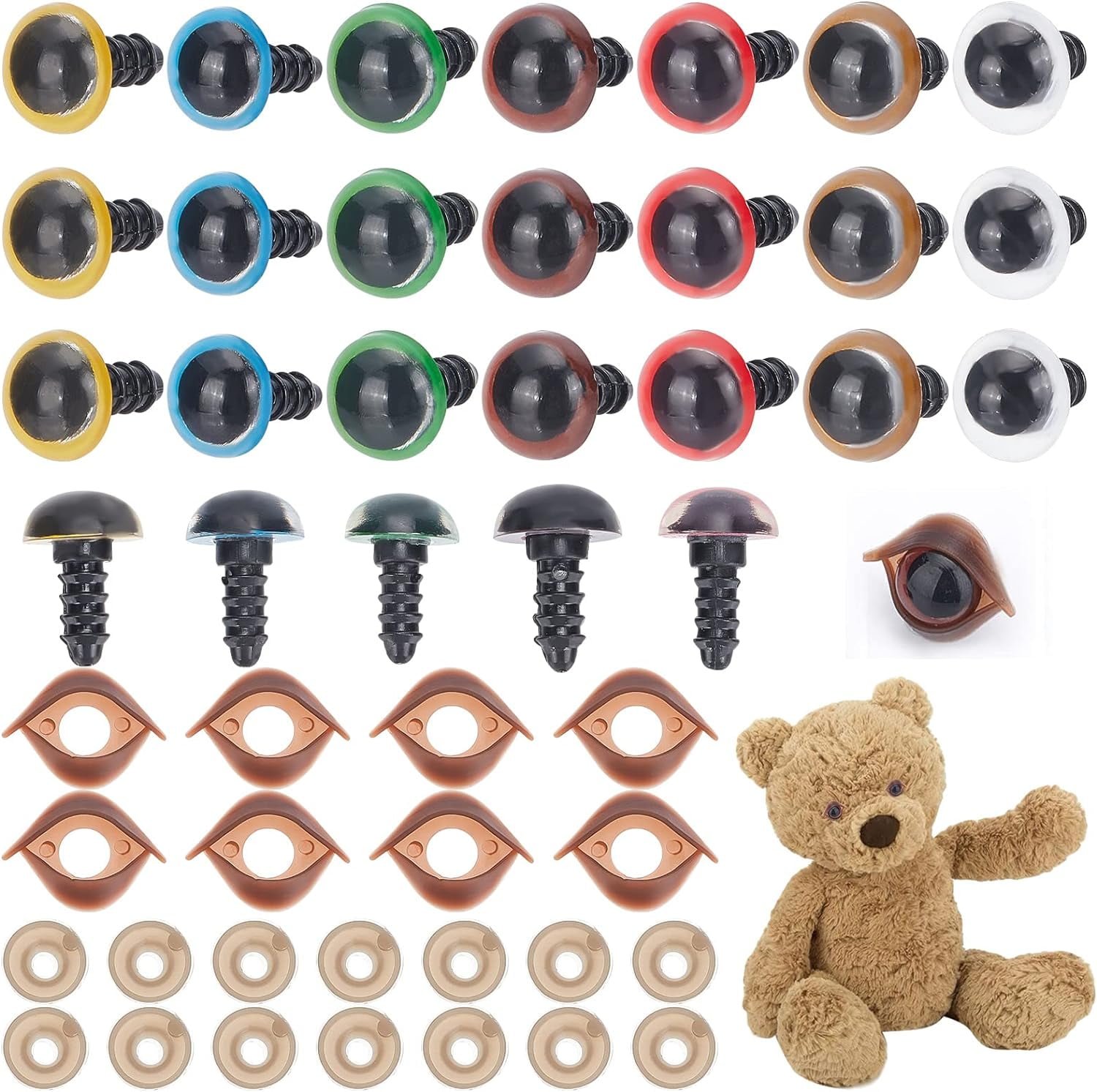100 Sets Vivid Crafts Eyes Felt Safety Eyes with Eyelid Washers Stuffed Crochet Eyes for DIY ...