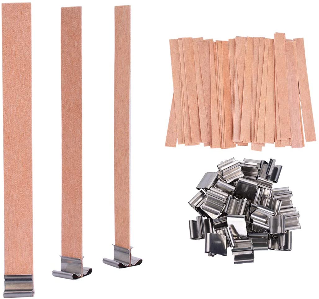 100 Sets Wood Candle Wicks with Iron Stand Candle Cores Natural ...