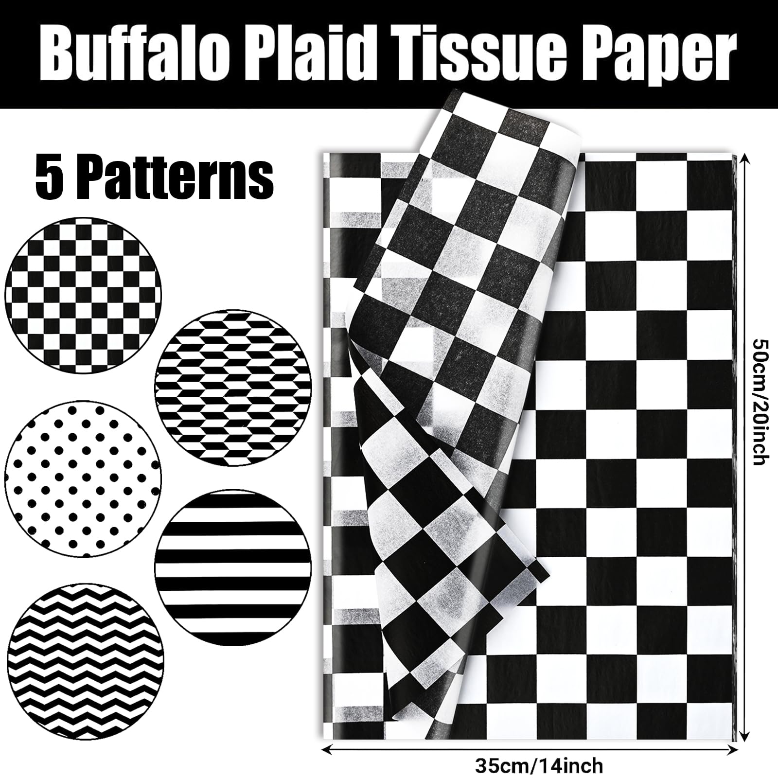 100 Sheet Black White Plaid Tissue Paper H2FSDStar Stripes Dots Pattern ...