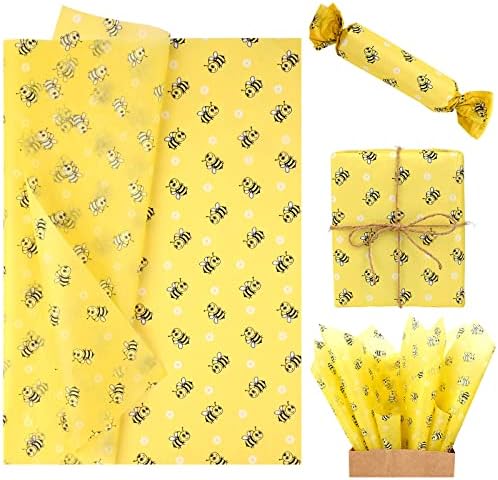100 Sheet Honey Bee Tissue Paper, Light Yellow Bee Pattern, 13.8 x 19.7 ...