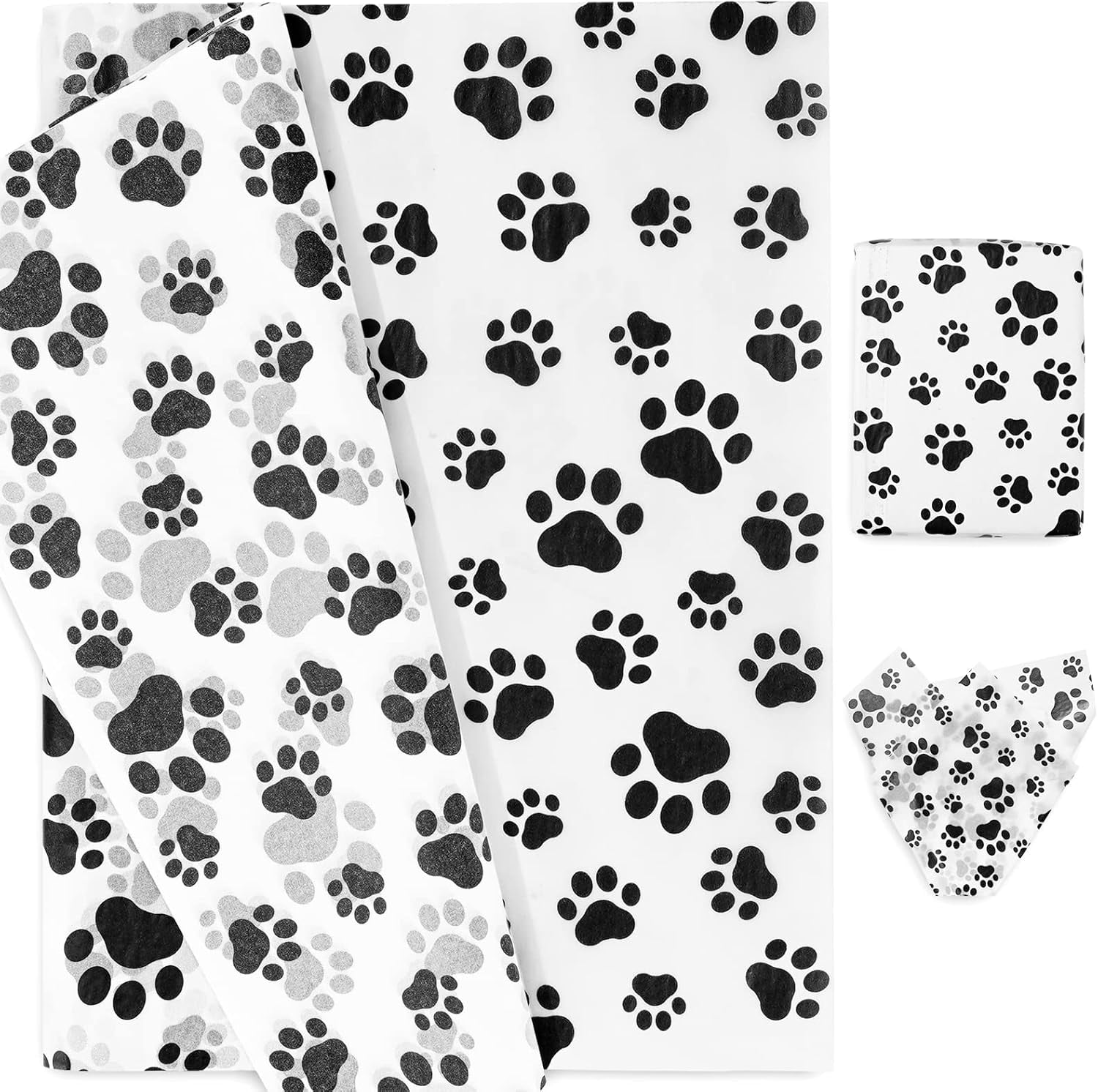 100 Sheet Pet Paw Print Tissue Paper White Black Wrapping Paper 14 x ...