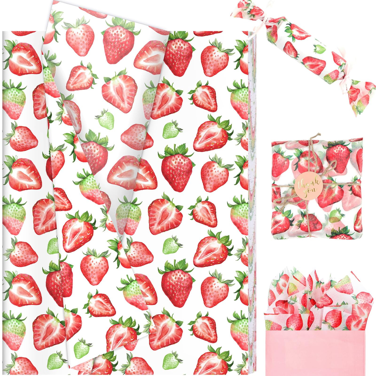 100 Sheet Strawberry Tissue Paper, 20x14in Watercolor Strwberry Gift ...