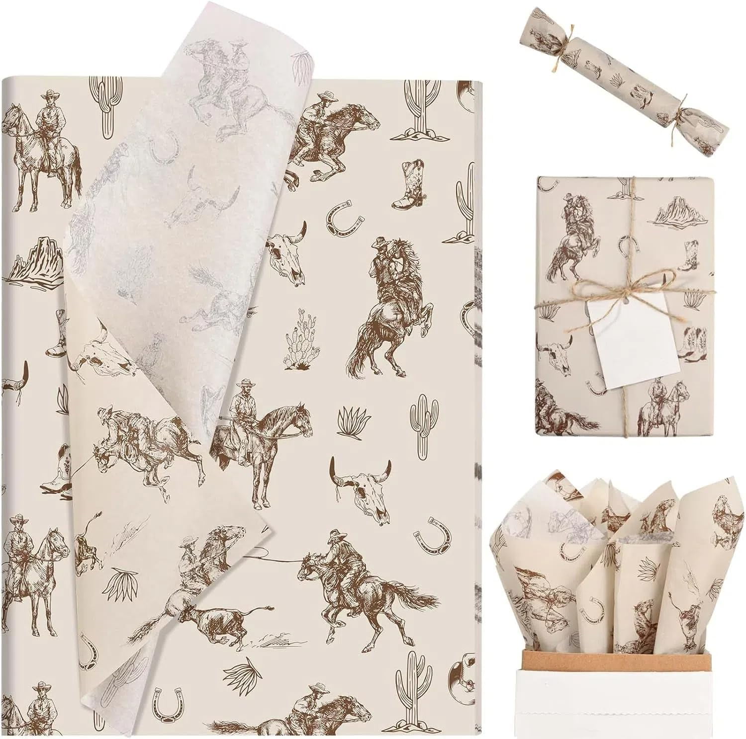 100 Sheets 20 PresNok * 14 Inches Western Cowboy Tissue Paper for Gift ...