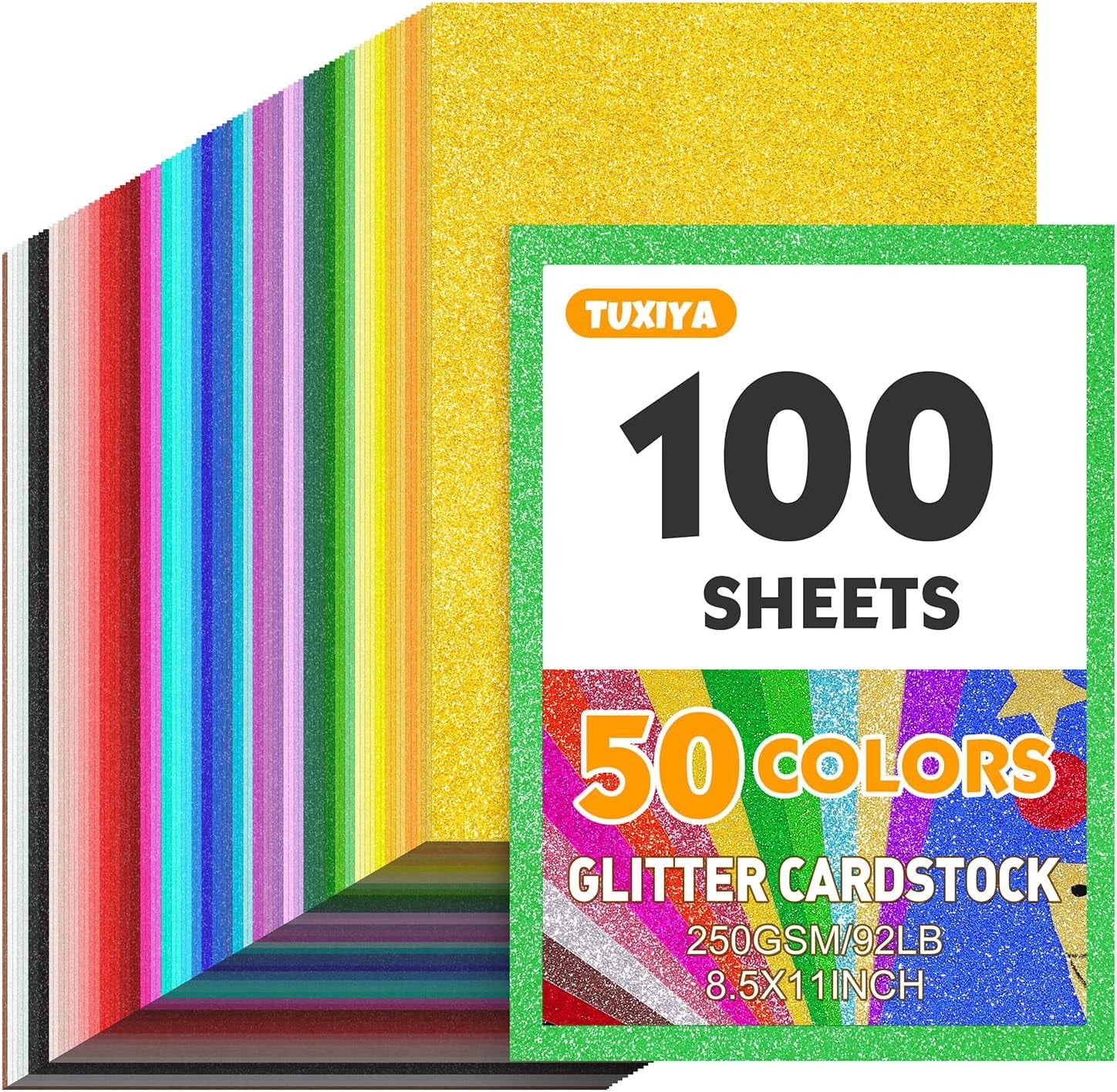 100 Sheets 8.5" X 11" Glitter Cardstock,50 Assorted Colors 250GSM/92LB ...