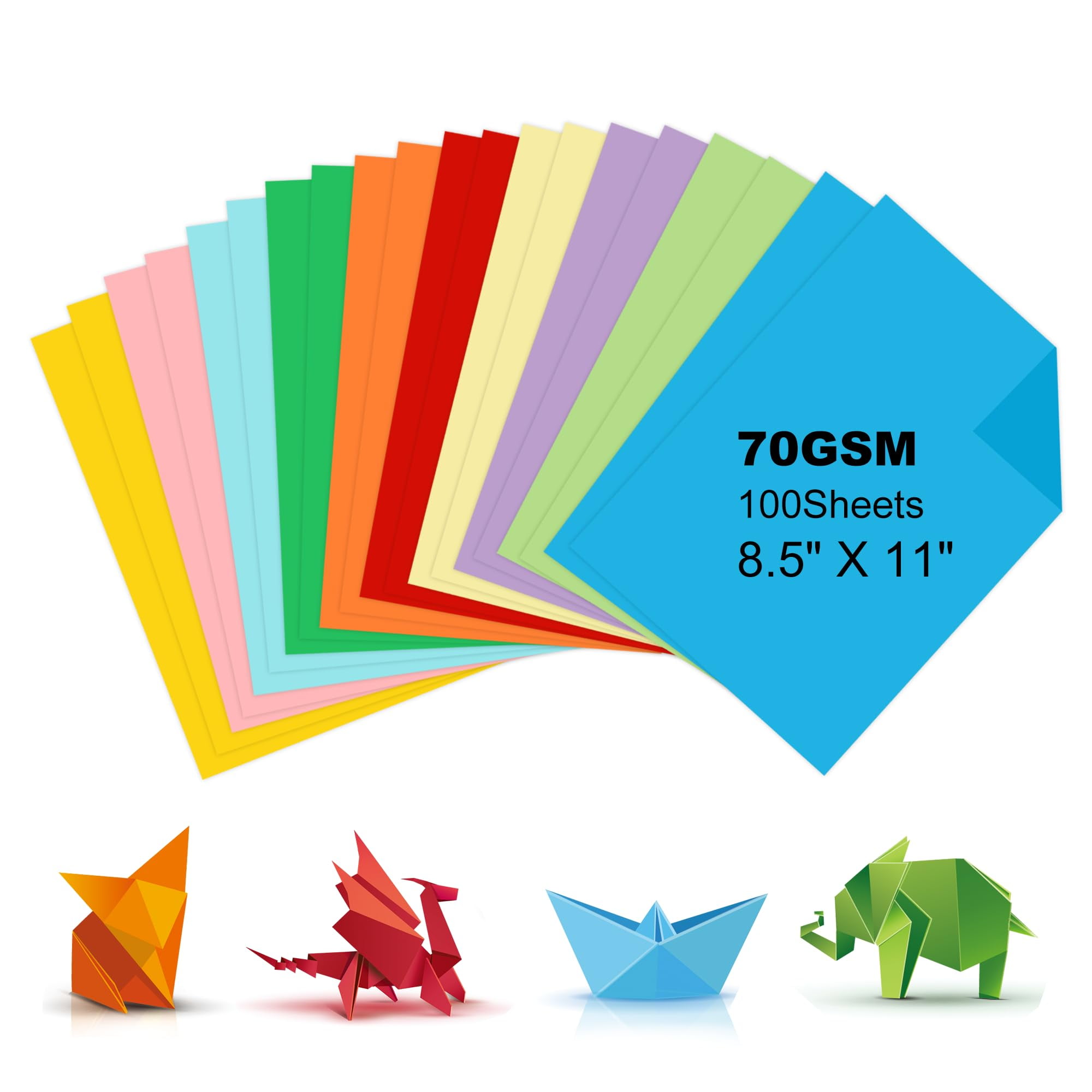 100 Sheets A4 Coloured YPF5 Paper, 8.5" X 11" Paper (10 Colors), 70gsm ...