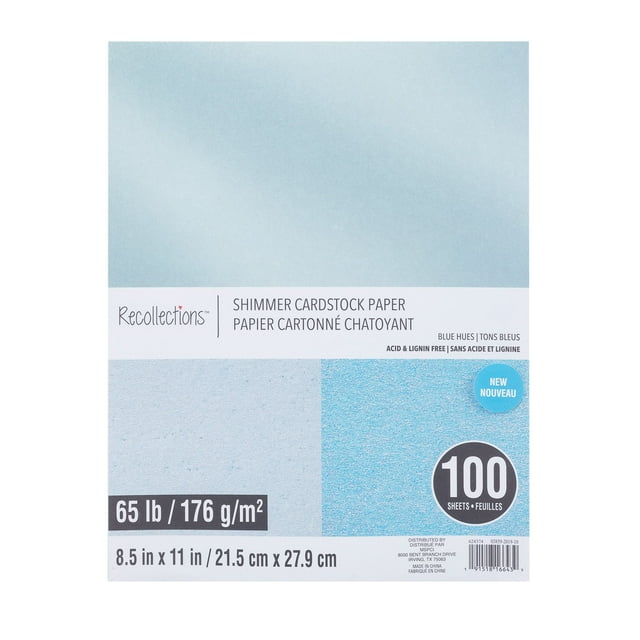 100 Sheets Blue Hues Shimmer 8.5" x 11" Cardstock Paper by ...