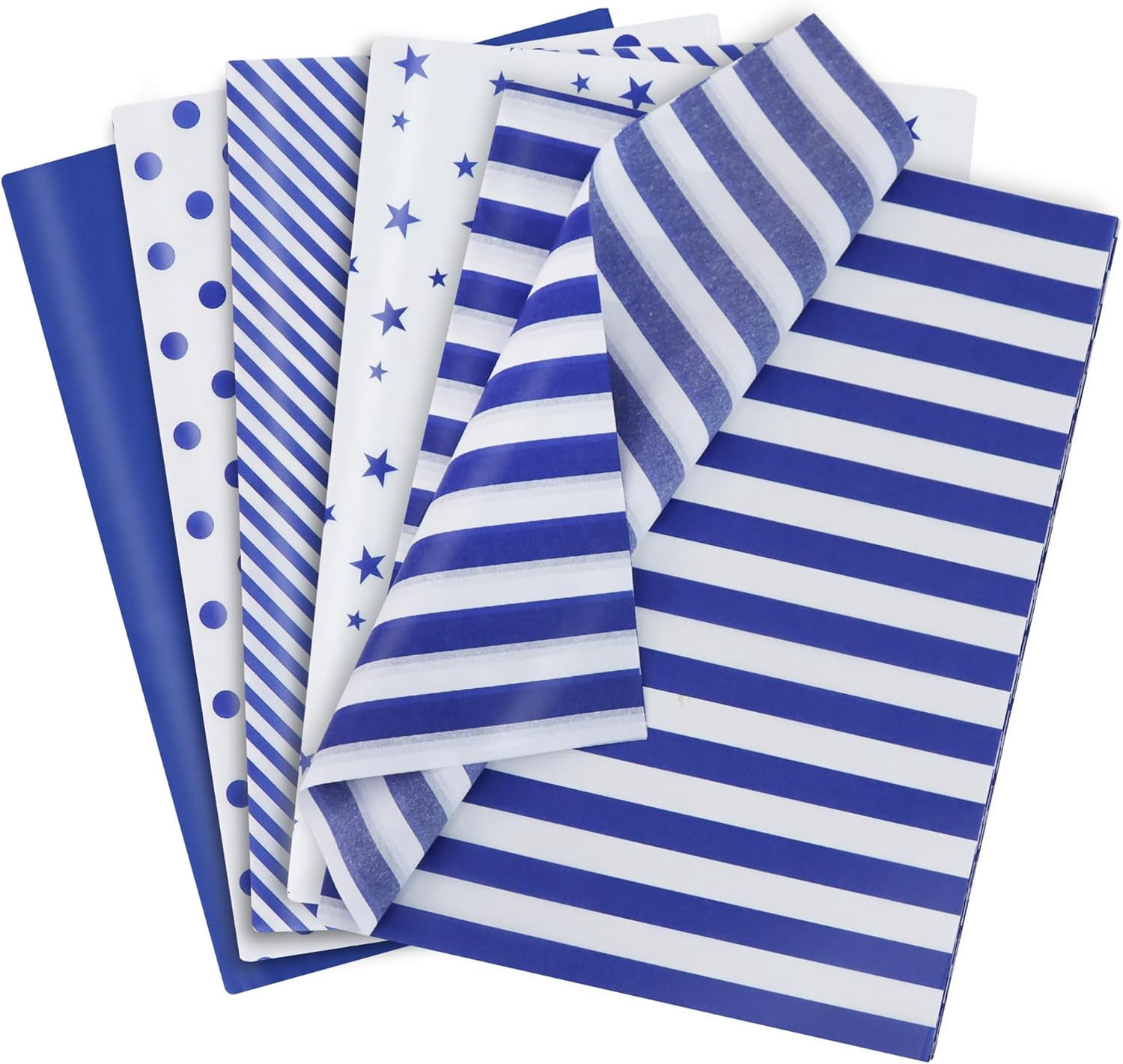 100 Sheets Blue White Tissue Paper Bulk, Blue Dots Star Twill Stripes ...